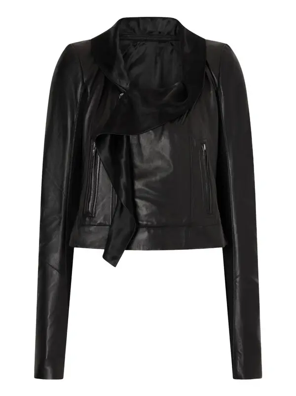 Rick Owens Long-sleeved Leather Jacket With Satin-textured Collar - Black