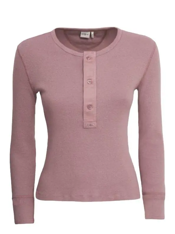 Chloé Ribbed Cotton Jersey Long Sleeve Top - Pink