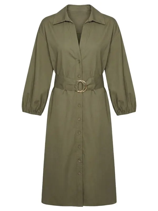 TWINSET Belted Midi Shirt Dress - Green