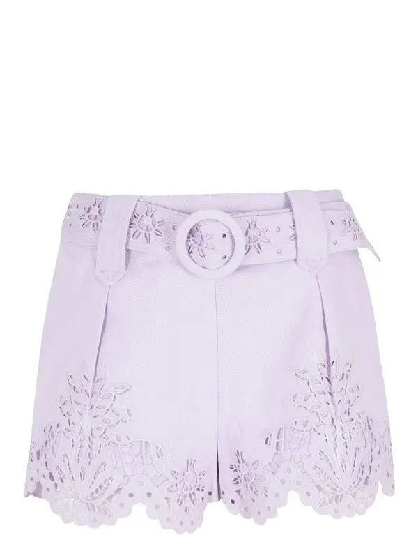 Farm Rio Richelieu Embroidered Belted Shorts - Purple