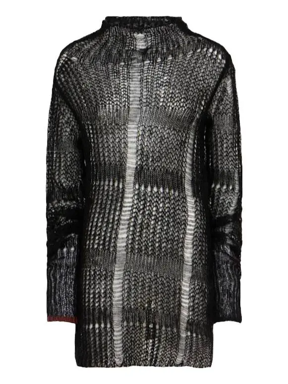 Yohji Yamamoto Asymmetrical Sheer Knit Long Sweater - Black
