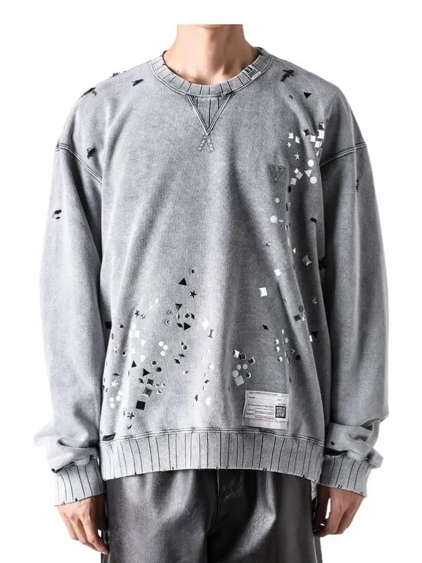 Mihara Yasuhiro Embellished Distressed Sweatshirt - Grey