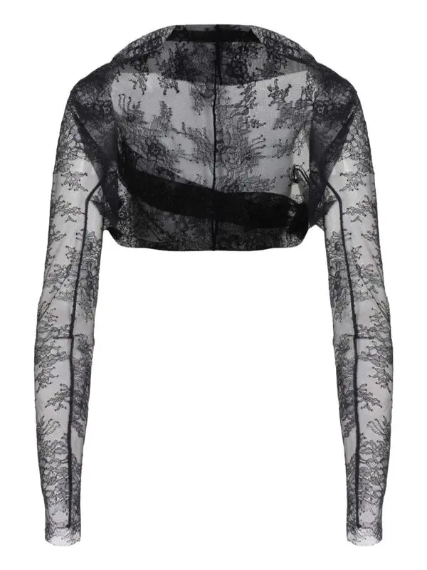 Alberta Ferretti Lace High Neck Long Sleeve Top - Black