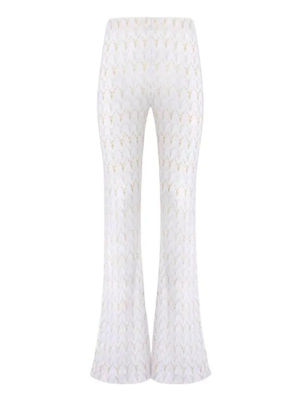 Missoni Textured Zigzag Pattern Lace Raschel Knit Trousers - White/gold