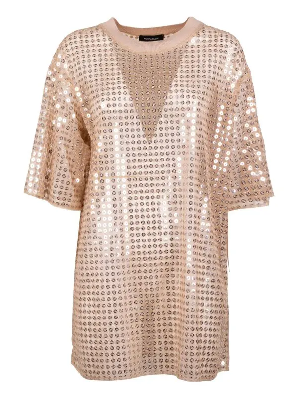 Fabiana Filippi Sequined V-neck T-shirt - Beige