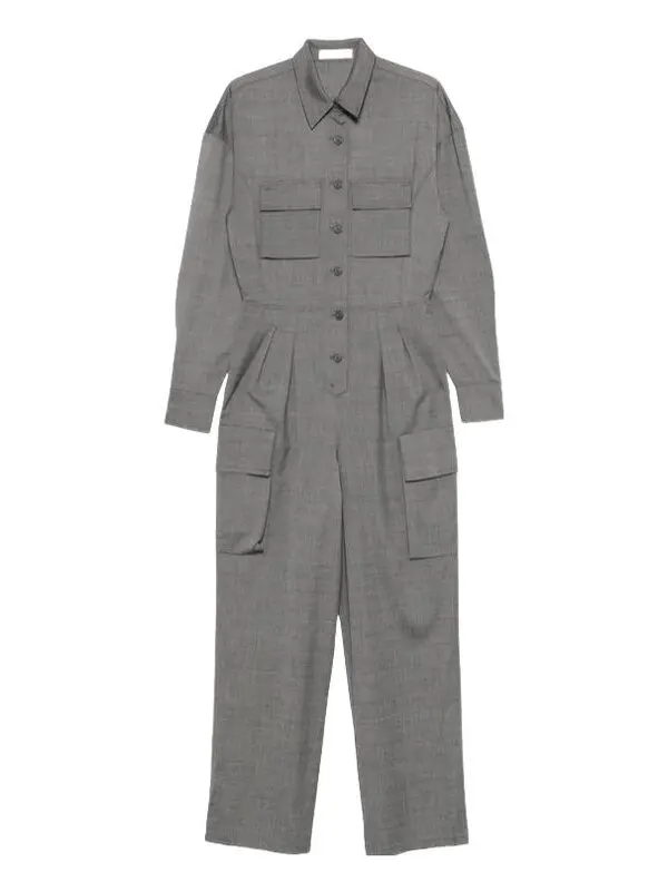 THE FRANKIE SHOP Long Sleeve Collared Jumpsuit - Gray
