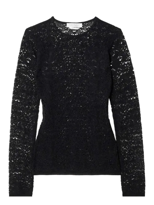 Gabriela Hearst Openwork Knit Long Sleeve Top - Black