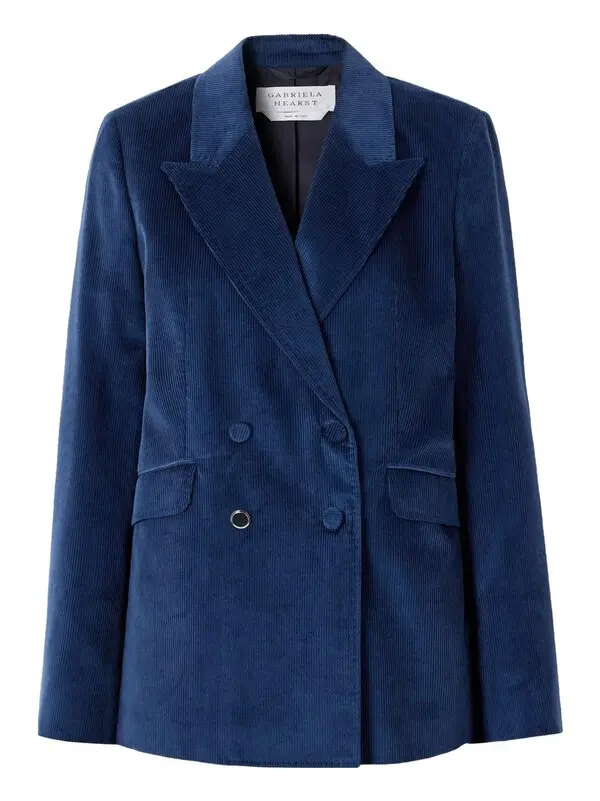 Gabriela Hearst Double-breasted Corduroy Blazer - Navy Blue