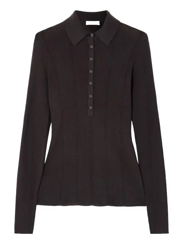 Gabriela Hearst Long-sleeve Knit Polo Shirt - Chocolate-colored