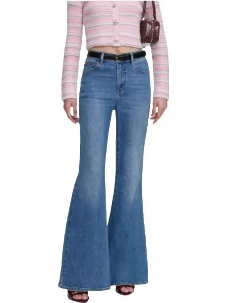 SELF-PORTRAIT High-waist Flared Jeans - Medium Blue