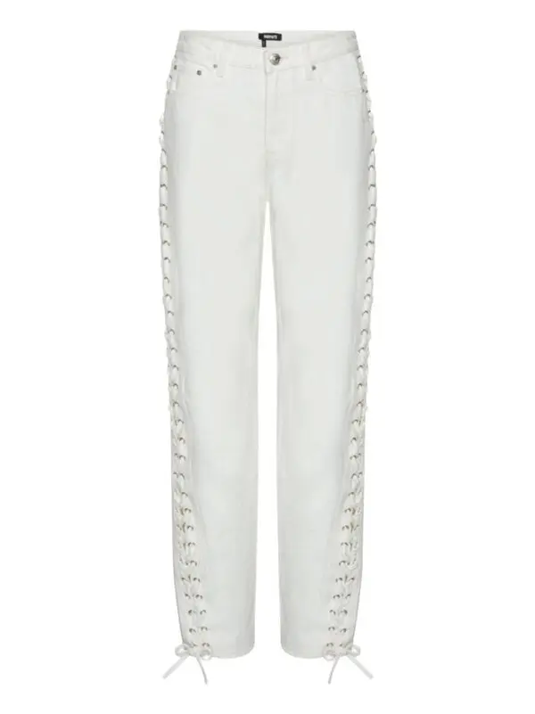 ROTATE BY BIRGER CHRISTENSEN Logo Patch Laced Jeans - White Deim