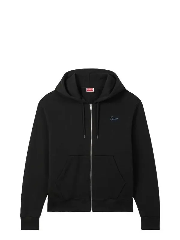 Kenzo Signature Embroidered Zip-up Hoodie - Black
