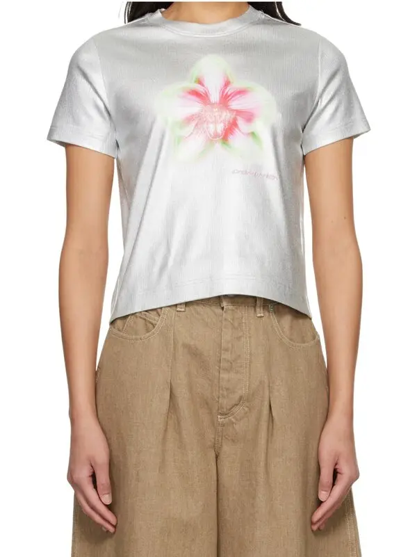 Casablanca Short Sleeve T-shirt With Floral Motif - Sliver