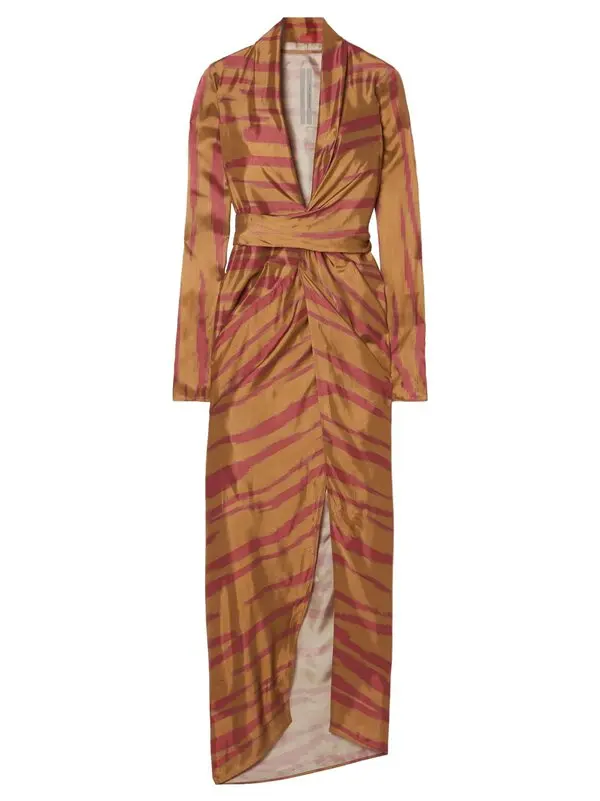 Rick Owens Long Sleeve Printed Draped Maxi Dress - Red