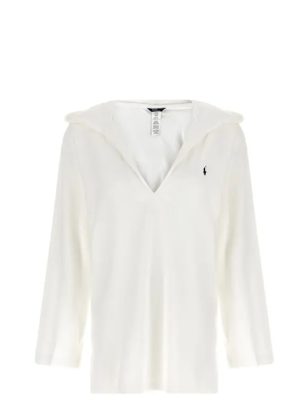 Polo Ralph Lauren Embroidered Logo V-neck Hoodie - White