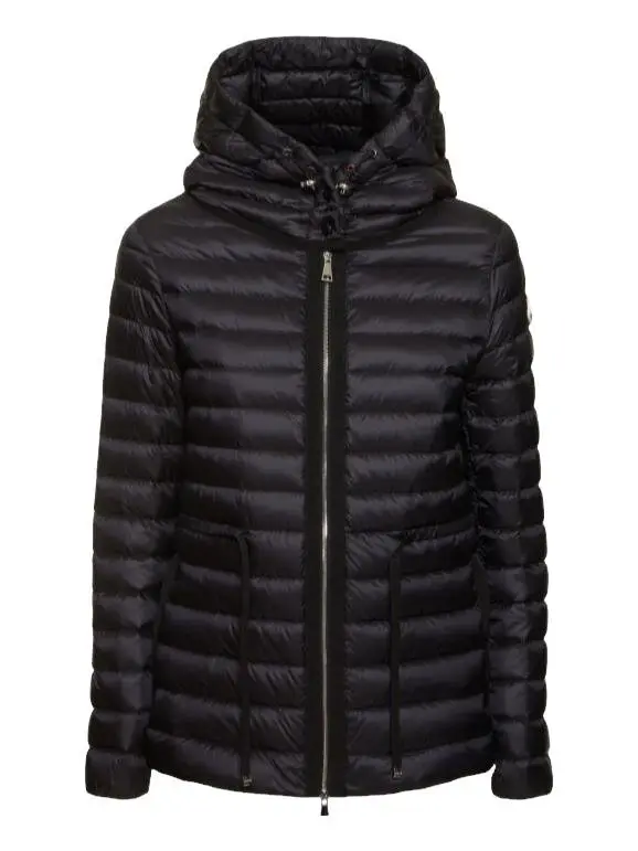 Moncler Raie Short Down Jacket With Drawstring Waist And Logo Patch - Black