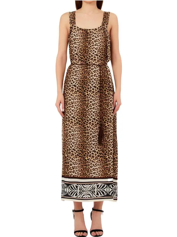 Liu Jo Sleeveless Leopard Print Tasseled Dress - Brown
