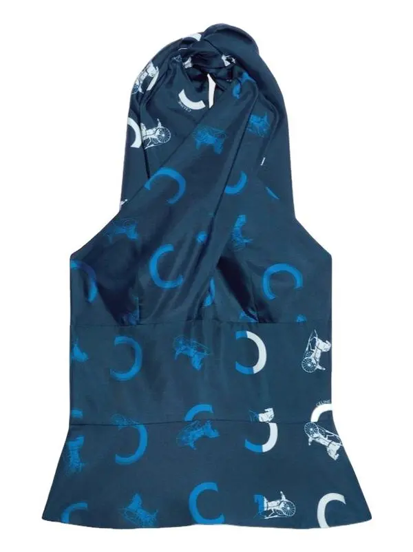 Celine Printed Silk Twill Halter Top - Navy Blue