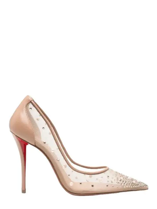 CHRISTIAN LOUBOUTIN Embellished Mesh Pointed Toe Stiletto Pumps - Nude