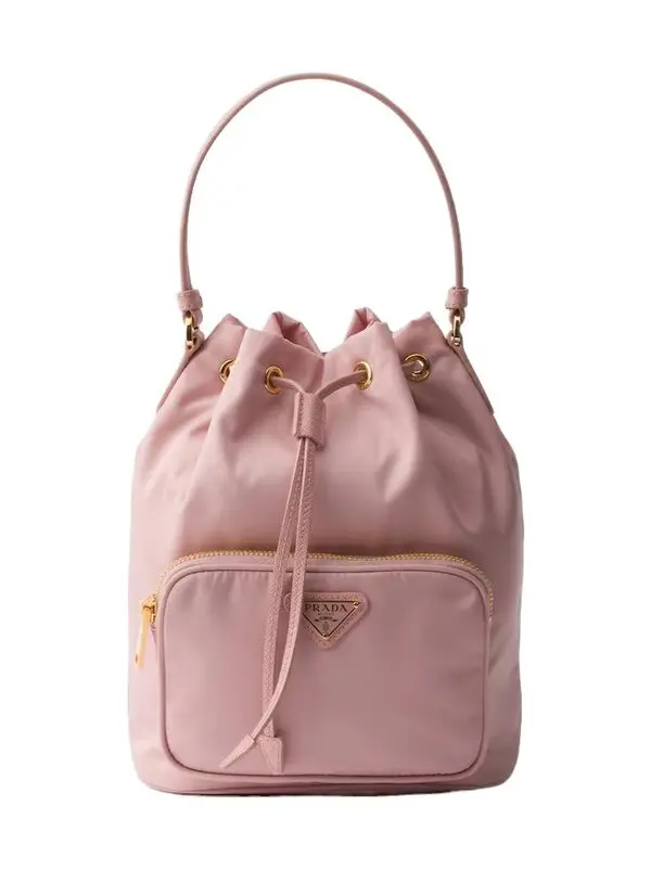 Prada Re-nylon Triangle-logo Drawstring Bucket Bag - Peach
