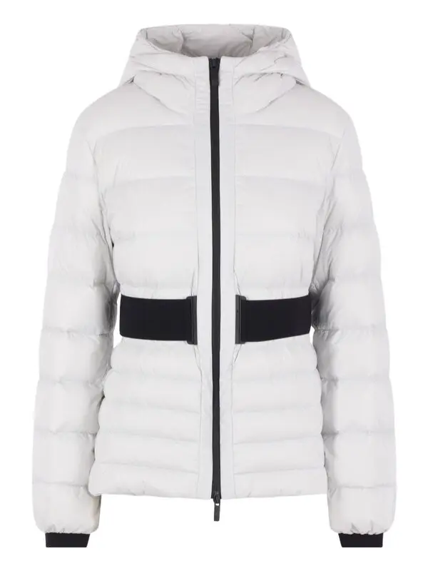 Moncler Logo Patch Quilted Down Jacket With Hood - Light Gray