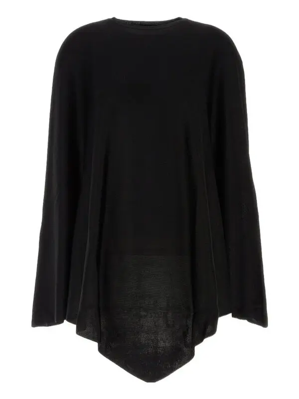 Balenciaga Cape Detail Ribbed Crew-neck Top - Black