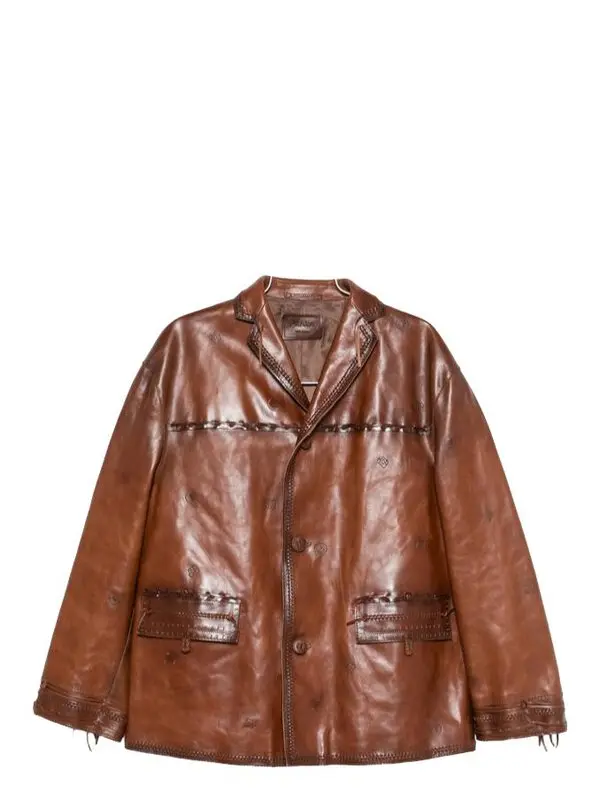 Prada Long-sleeved Leather Jacket - Cocoa Brown