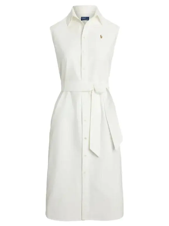 Polo Ralph Lauren Sleeveless Cotton Belted Shirt Dress - White