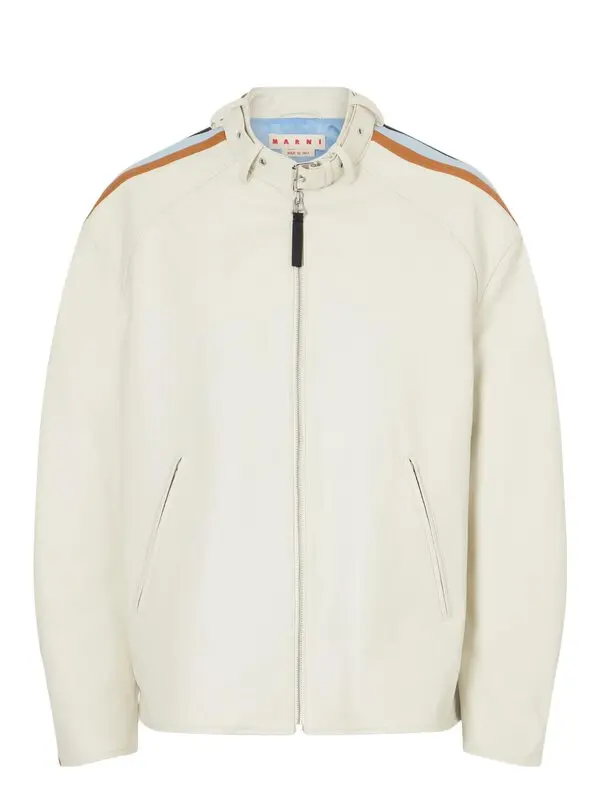Marni Belted Striped Leather Jacket - White