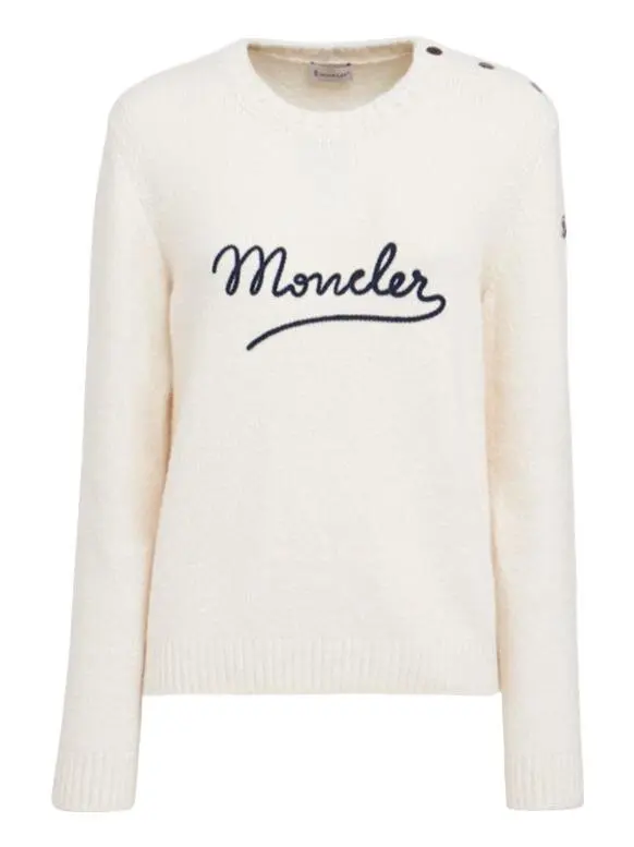Moncler Embroidered Logo Cotton Blend Sweater - White