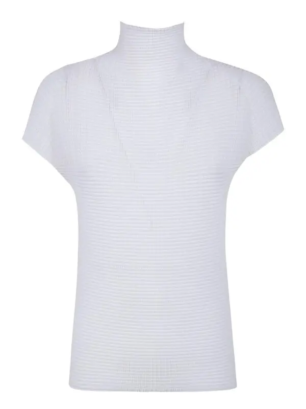 Issey Miyake Wooly Pleats High Neck Knitted Top - White