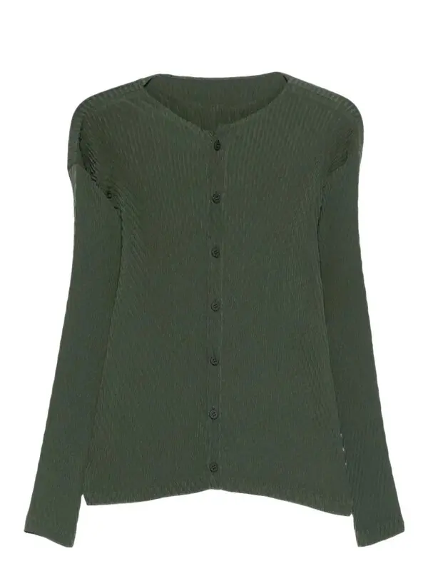 Issey Miyake Pleated Effect Cardigan - Green