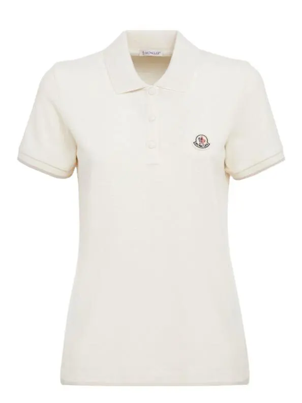 Moncler Logo Cotton Piquet Polo Shirt - White