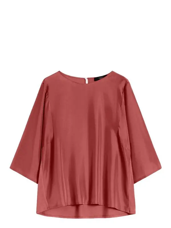 Max Mara Three-quarter Sleeve Crew Neck Top With Pleated Details - Brown