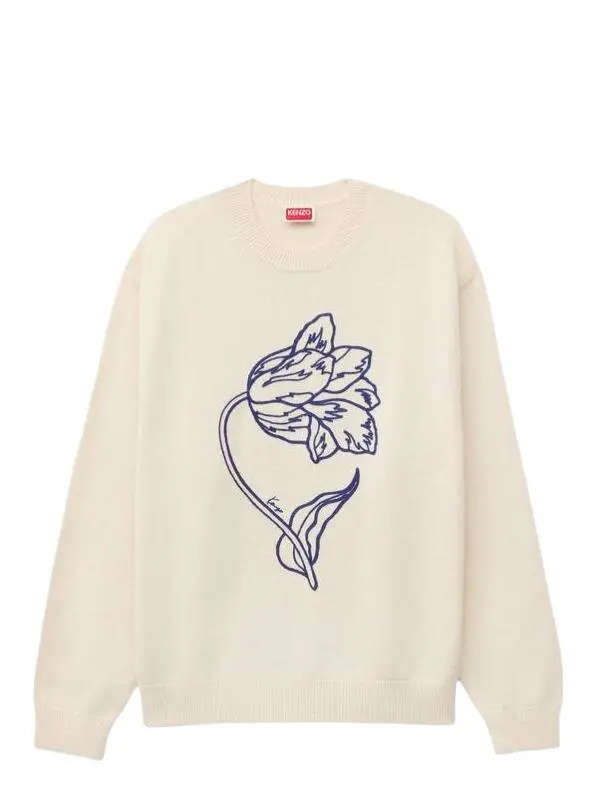Kenzo Tulip Detailed Crewneck Jumper - Off White