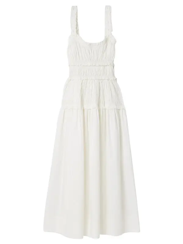 DÔEN Marianne Shirred Organic Cotton-poplin Midi Dress - White