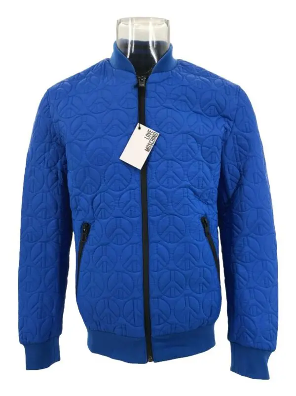 Moschino Quilted Peace Sign Bomber Jacket - Blue