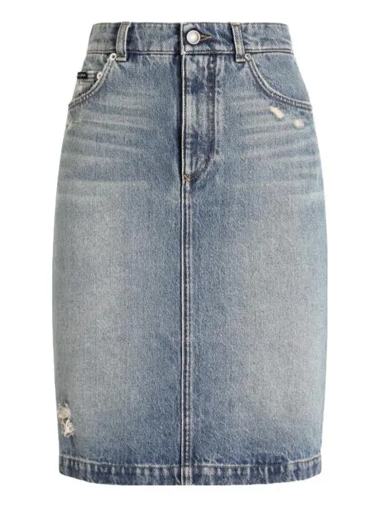 Dolce & Gabbana Distressed Denim Mini Skirt - Denim Blue