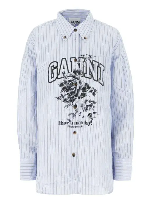 GANNI Long-sleeved Shirt With Classic Collar And Button Closure - White
