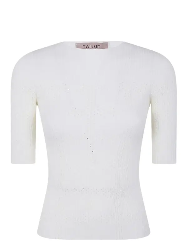 TWINSET Ribbed Half-sleeve Jumper - White