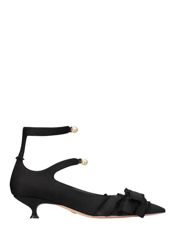Dior Ribbon Bow Pointed Toe Kitten Heel Pumps - Black