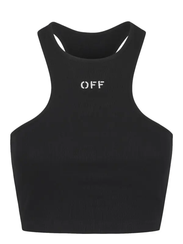 Off-White Ribbed Round Neck Rowing Top - Black