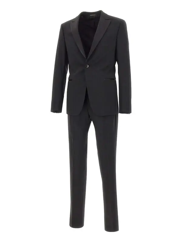 Emporio Armani Satin-trim Peak-lapel Suit - Black