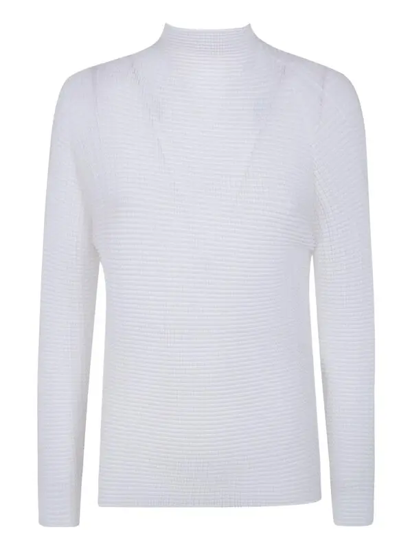 Issey Miyake High Neck Pleated Long Sleeve Top - White
