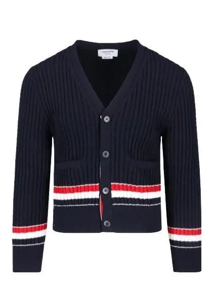 Thom Browne Striped Ribbed Cardigan - Navy Blue
