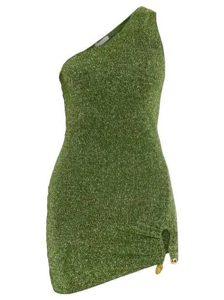Oseree One-shoulder Metallic Mini Dress - Green