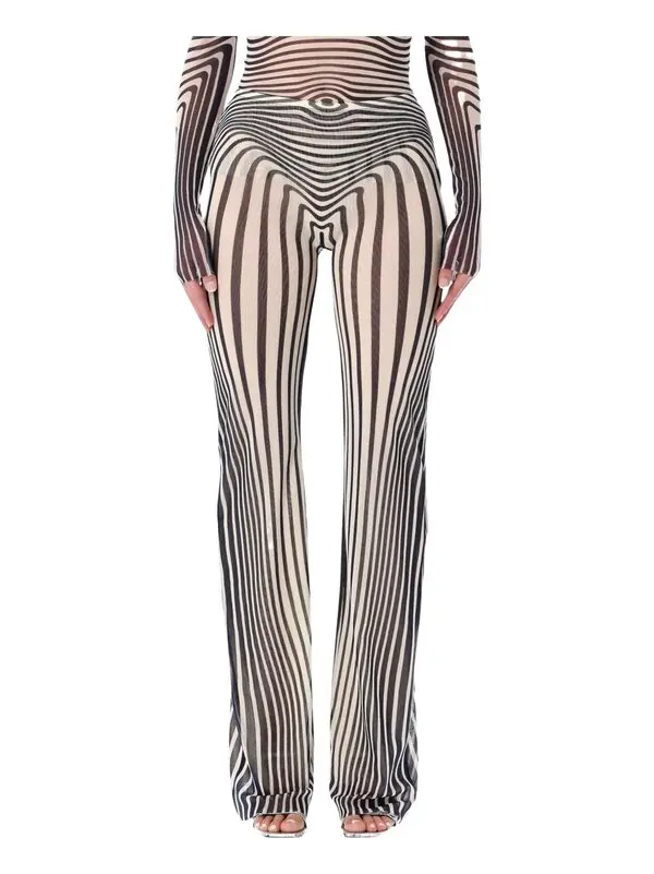 JEAN PAUL GAULTIER Striped Mesh Full-length Trousers - Nude