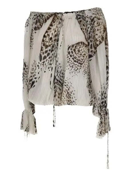 Blumarine Butterfly Print Tie-neck Top - Gray