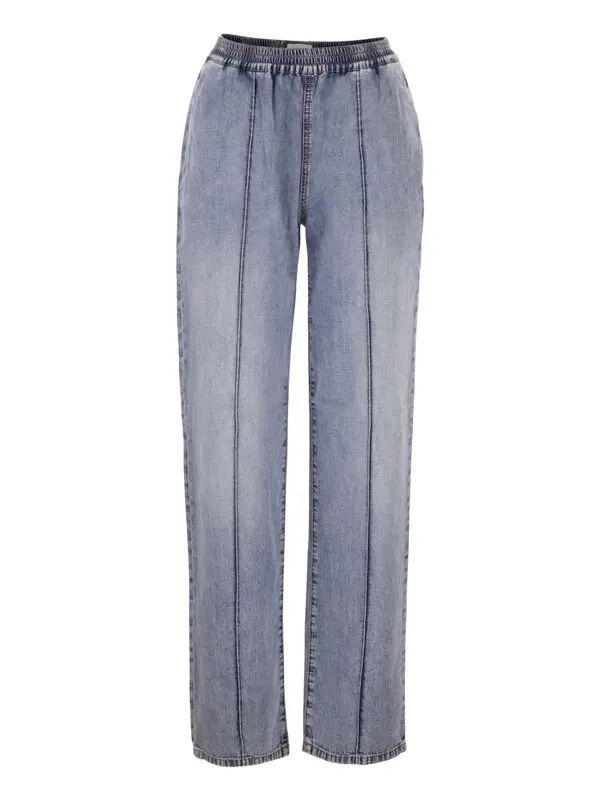 Fabiana Filippi Elastic Waist Denim Pants With Beaded Belt Loops - Gray