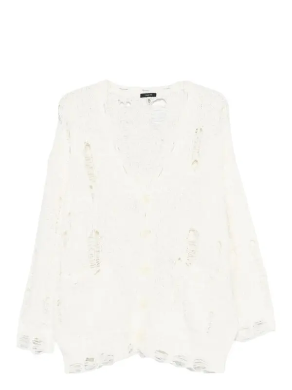 R13 Distressed Button Cardigan Sweater - White